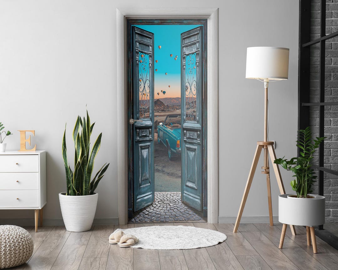 Open Gate Door Sticker, Carving Door Mural, Landscapes Door Decals ...
