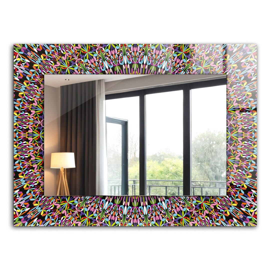 Mandala Pattern Mirror, Mirror With Brown Tempered Glass Framing ...