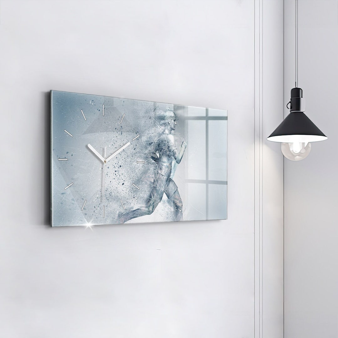 Running Man Wall Clock, Gray Glass Clock, Art Hanging Clock ...