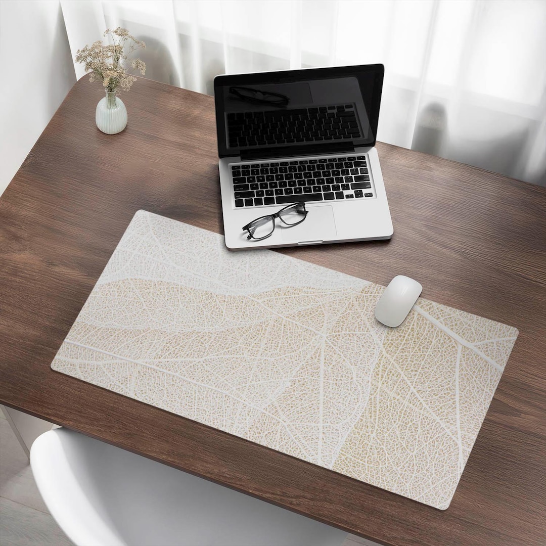 Leaf With a Delicate Pattern Desk Pad, Beige Desk Cover, Table ...