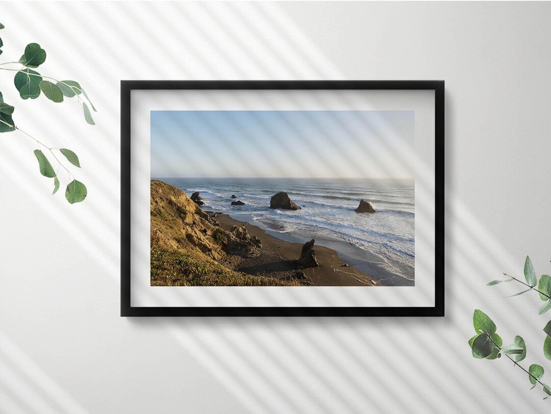 Seaside Shore Landscape Illustration in Frame , Landscape Print in ...
