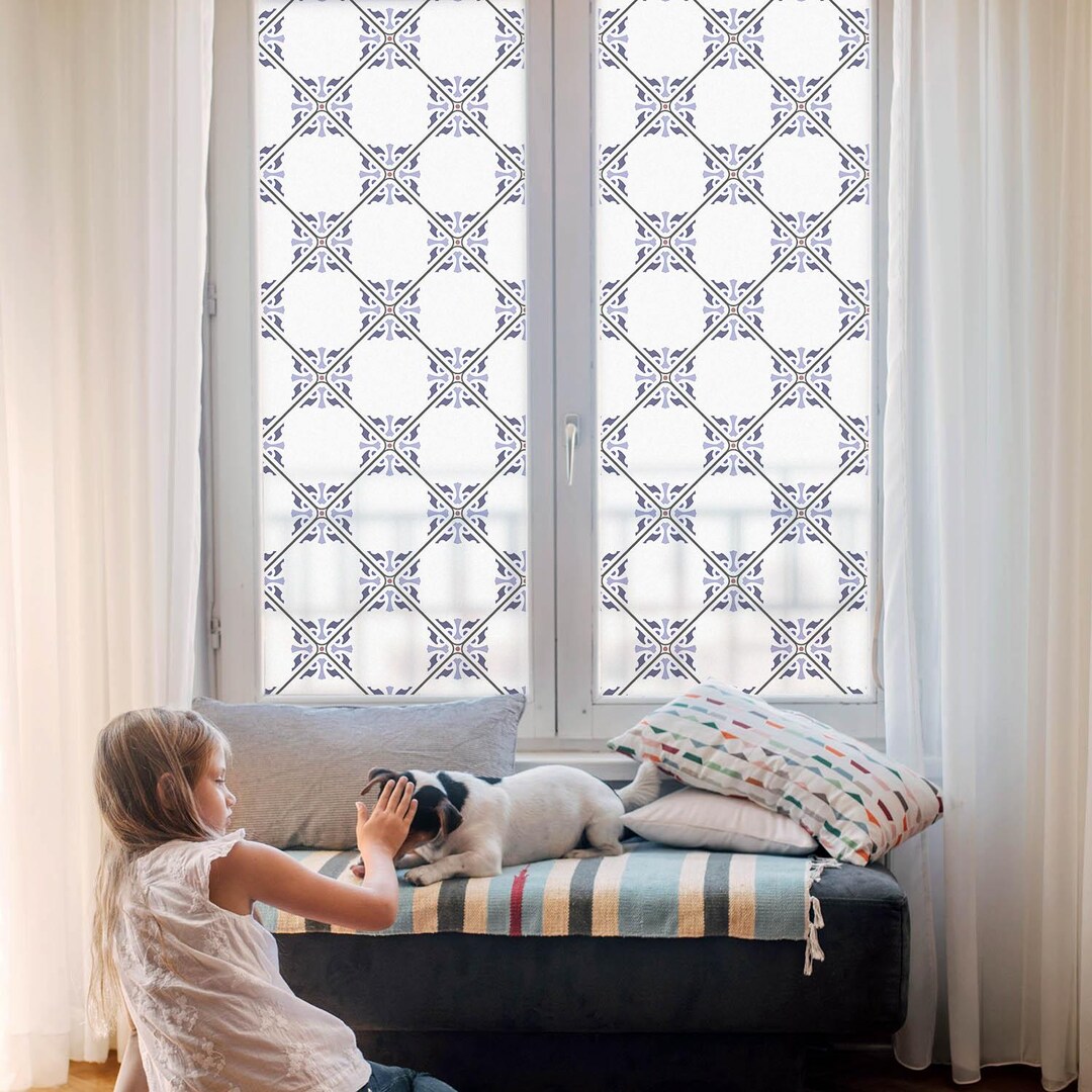 Geometric Tiles Window Film, White Window Decal, Backgrounds and ...