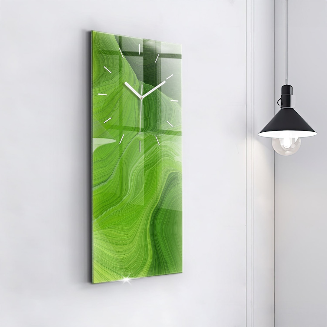 Modern Waves Printed Clock, Green Glass Clock, Abstract Modern Wall ...