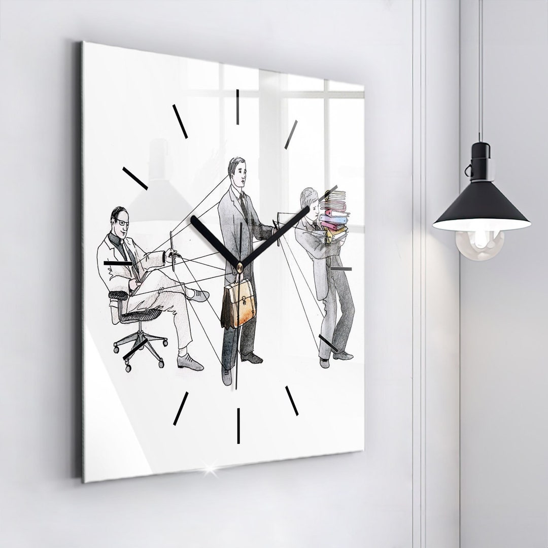 Puppet People Glass Clock, Black Wall Clock, Abstract Hanging Clock ...