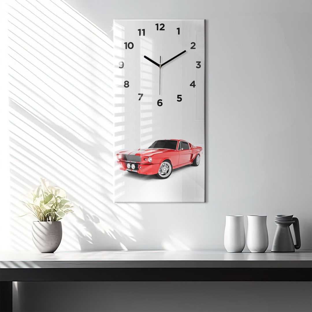 Sports Car Wall Clock, Red Glass Clock, Vehicle Hanging Clock ...