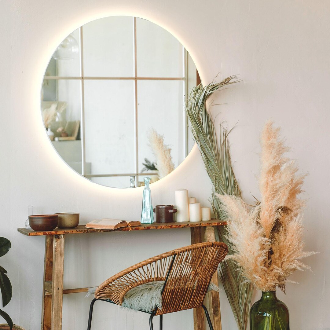 Round LED Mirror, 3 Lights Options, Bathroom LED Mirror, LED Light ...