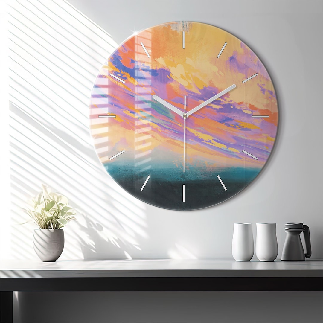 Abstraction Heaven Glass Clock, Blue Hanging Clock, Art Printed Clock ...