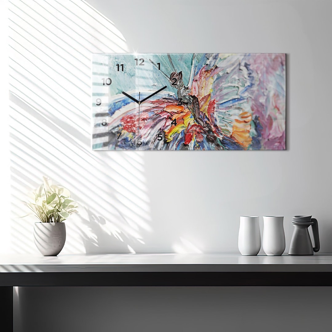 A Fragment of Oil Art Wall Clock, Multicolour Glass Clock, Art Printed ...