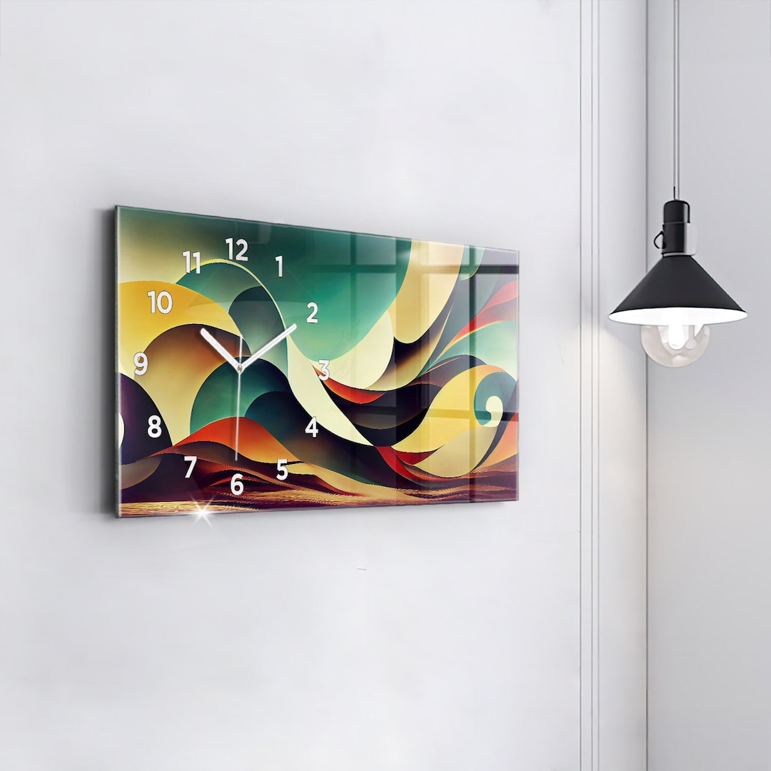 Abstract Lines Background Minimalistic Clock, Multicolour Glass Clock ...