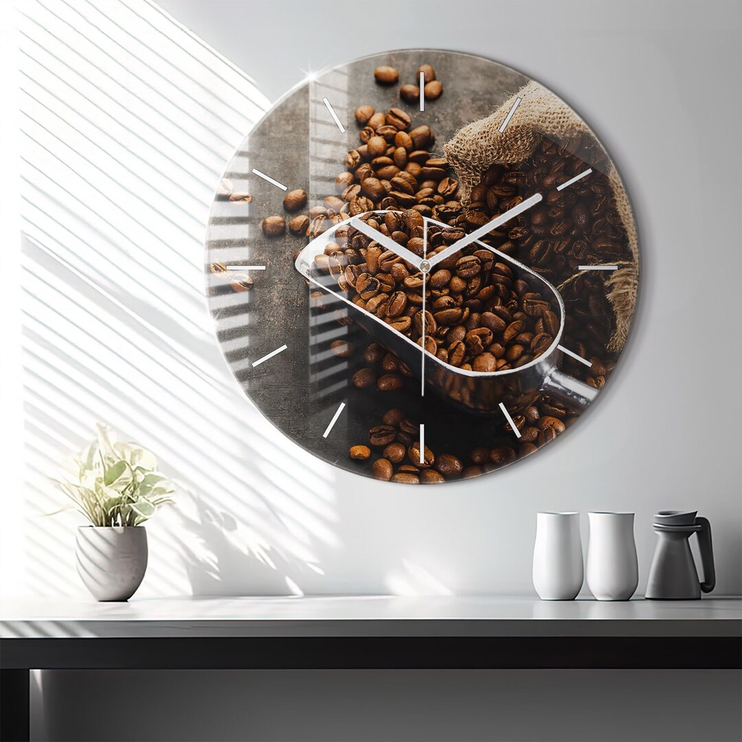 Coffee Bean Bag Glass Clock, Brown Wall Clock, Food Hanging Clock ...