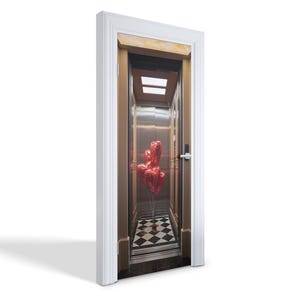 Balloons in the Elevator Door Sticker, Carving Door Mural, Youth Door ...