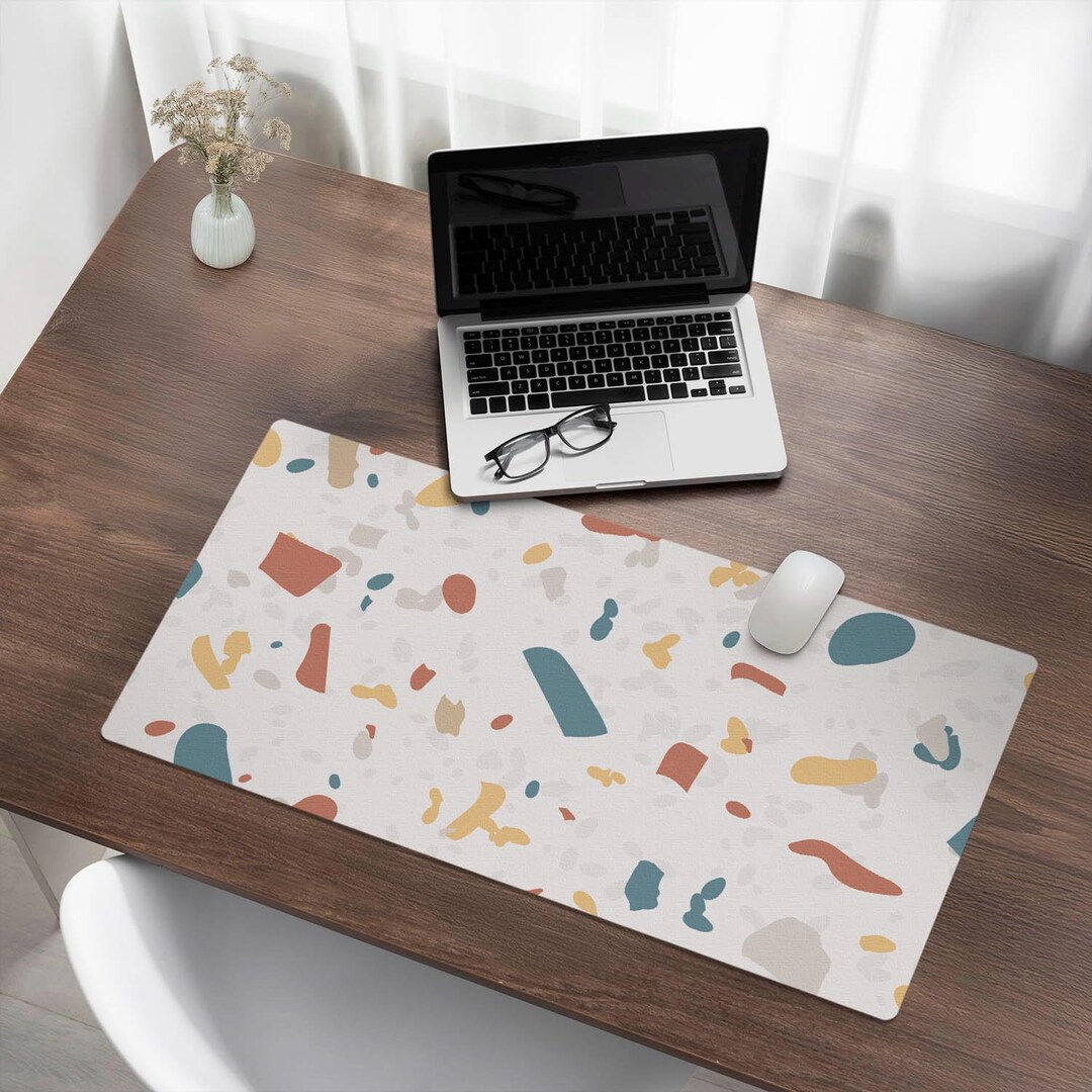 Terrazzo Abstraction Desk Cover, Creamy Desk Mat, Table Protector Pad ...