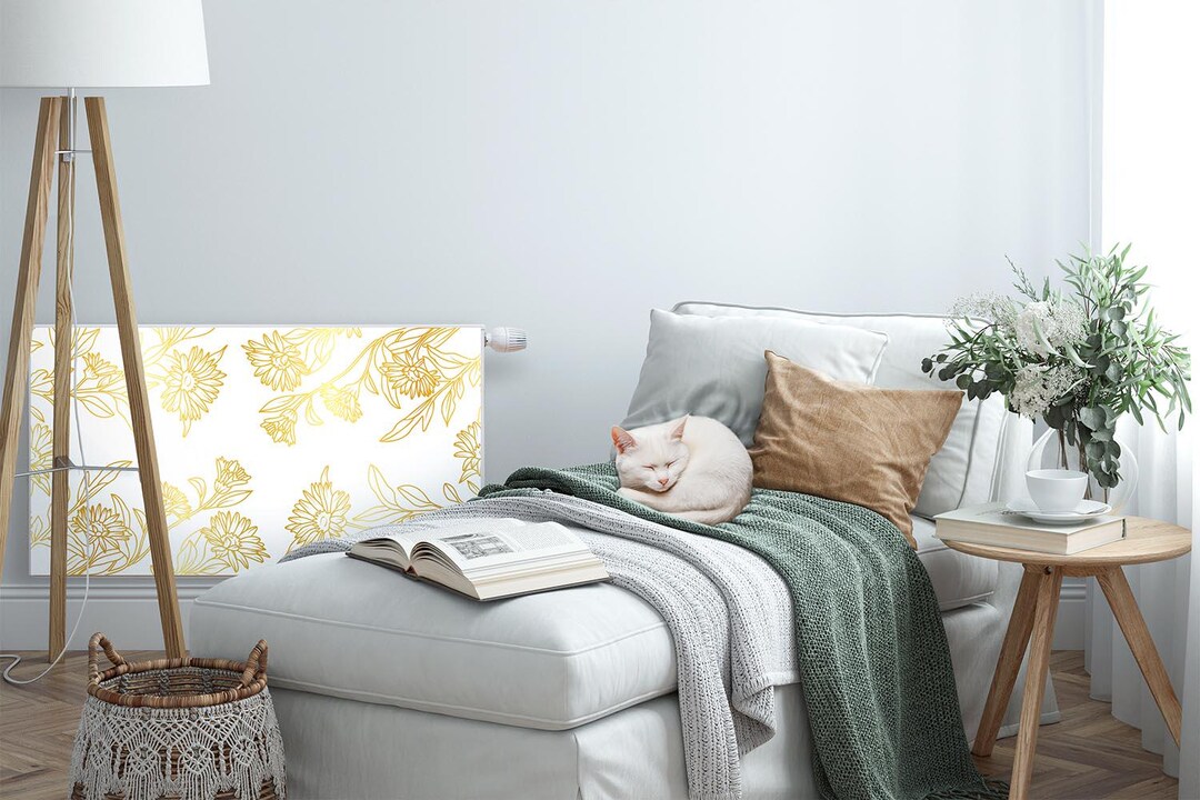 Linear Illustration of Wild Flowers and Leaves Radiator Cover, Yellow ...