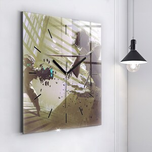 Robot and Samurai Fight Glass Clock, Blue Minimalistic Clock, Fantasy ...