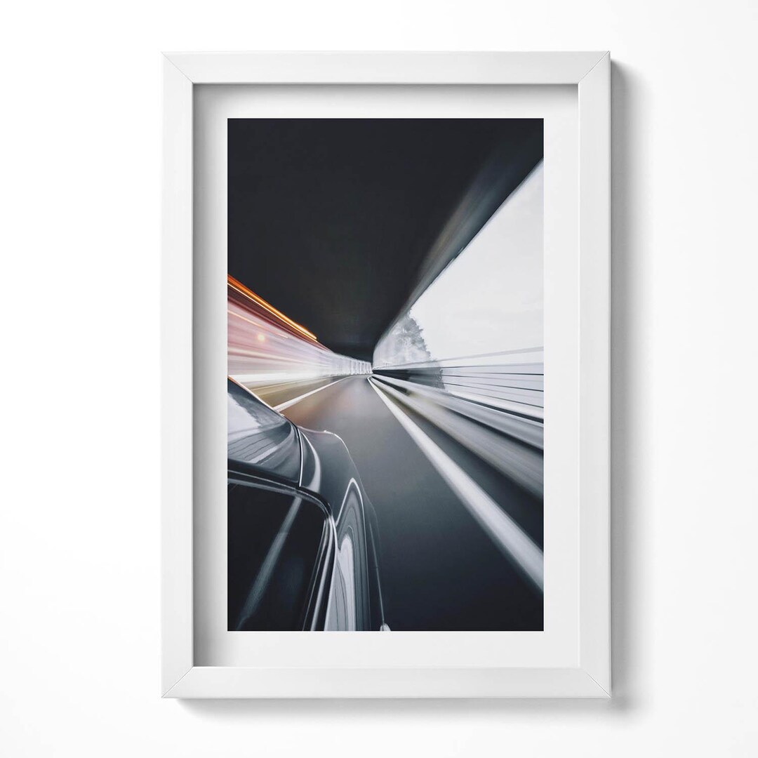 A Car Driving Down the Street Wall Art in Frame, Vehicles Framed Art ...