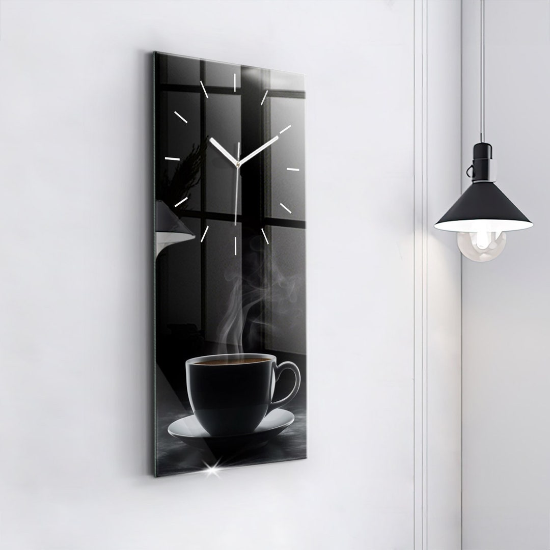 A Cup of Black Coffee Modern Wall Clock, Black Glass Clock, Food ...