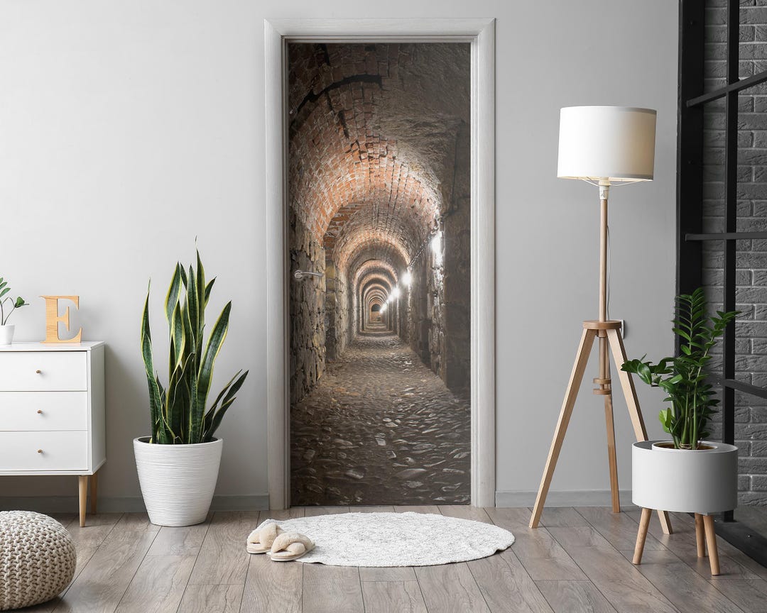 Stone Tunnel Door Sticker, Carving Door Mural, Architecture Door Decals ...