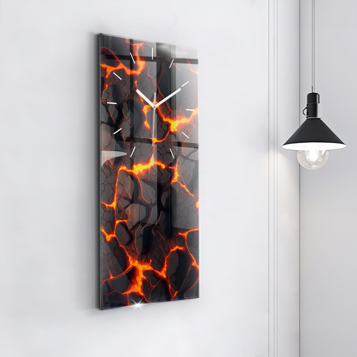 Lava Volcano Minimalistic Clock, Black Glass Clock, Nature Wall Clock ...