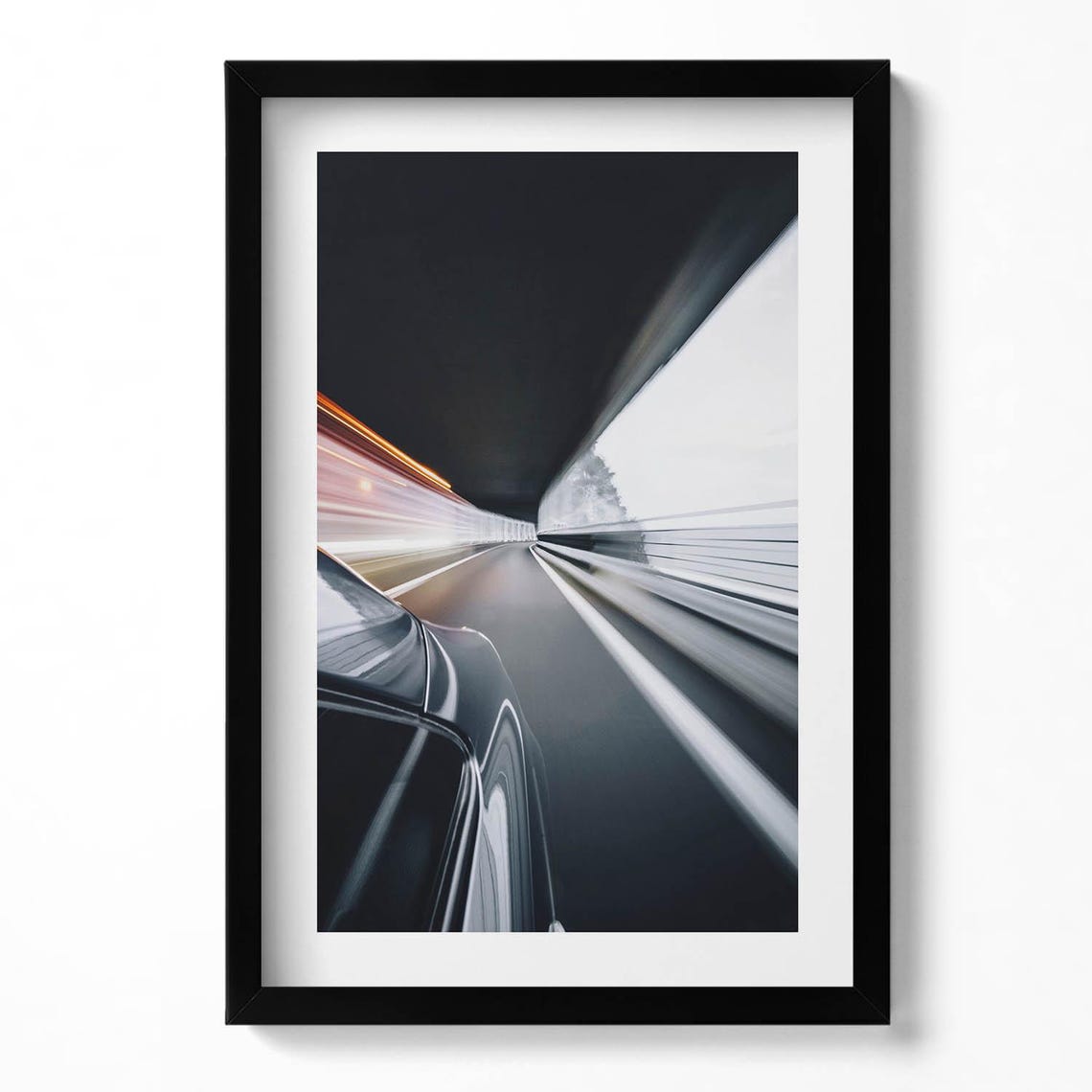 A Car Driving Down the Street Wall Art in Frame, Vehicles Framed Art ...