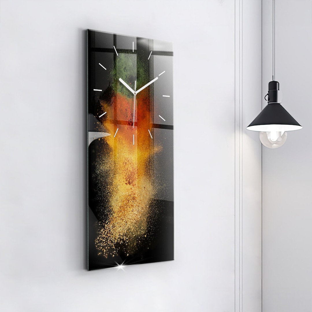 Scattered Spices Hanging Clock, Multicolour Glass Clock, Food Printed ...