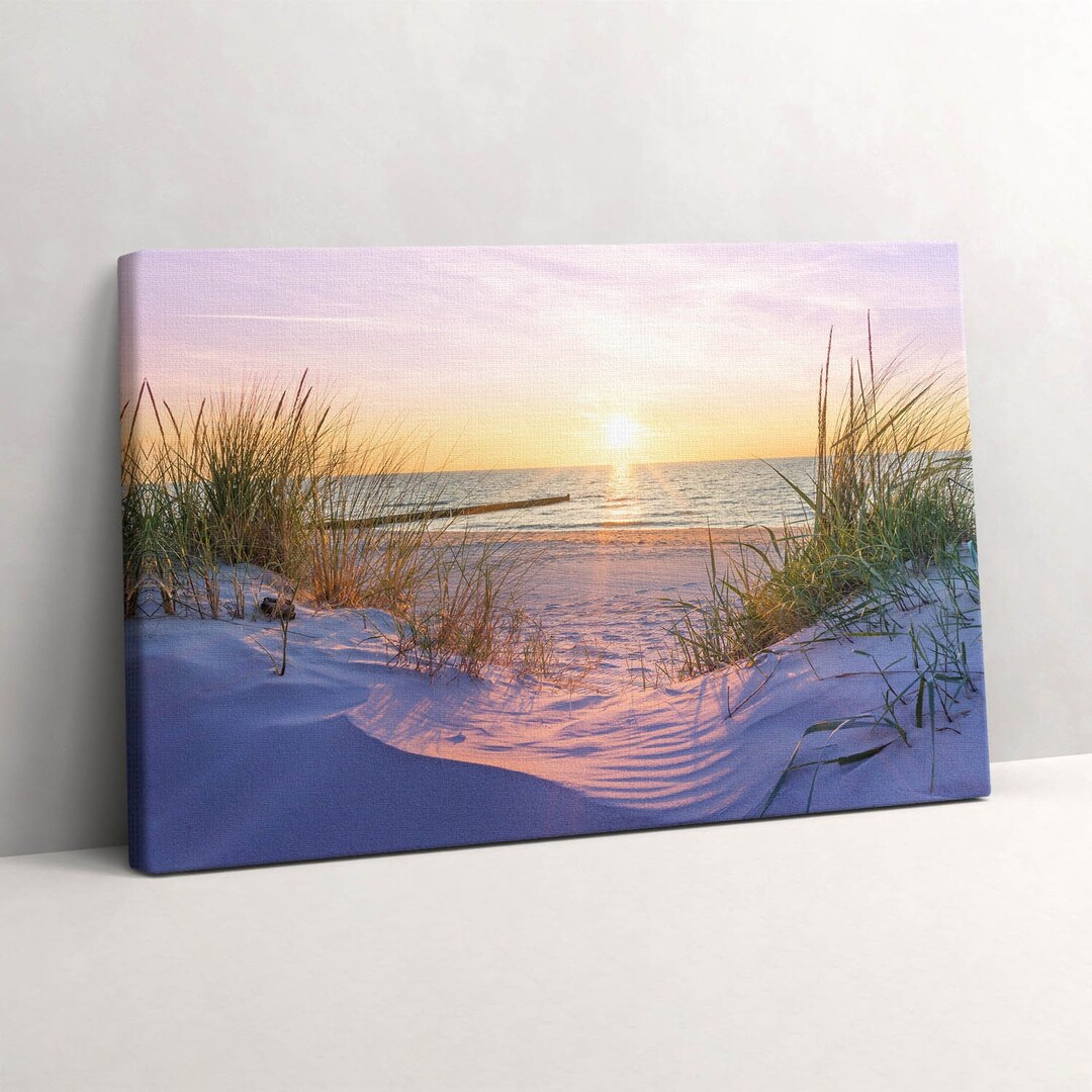 Polish Sea - Beach in the Sun Canvas, Wall Art Picture, Pink Wall ...