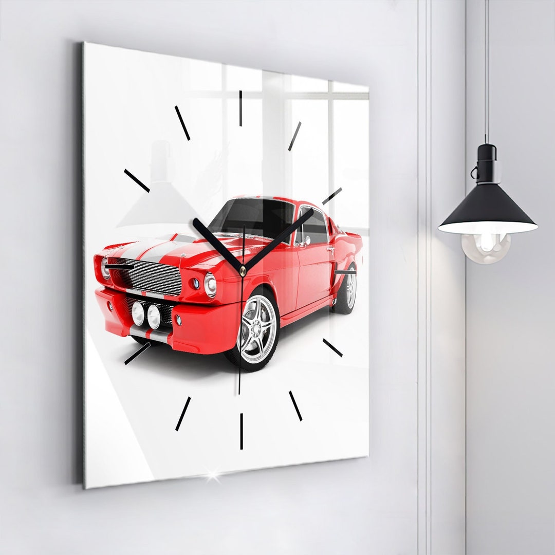 Sports Car Glass Clock, Red Modern Wall Clock, Vehicle Minimalistic ...