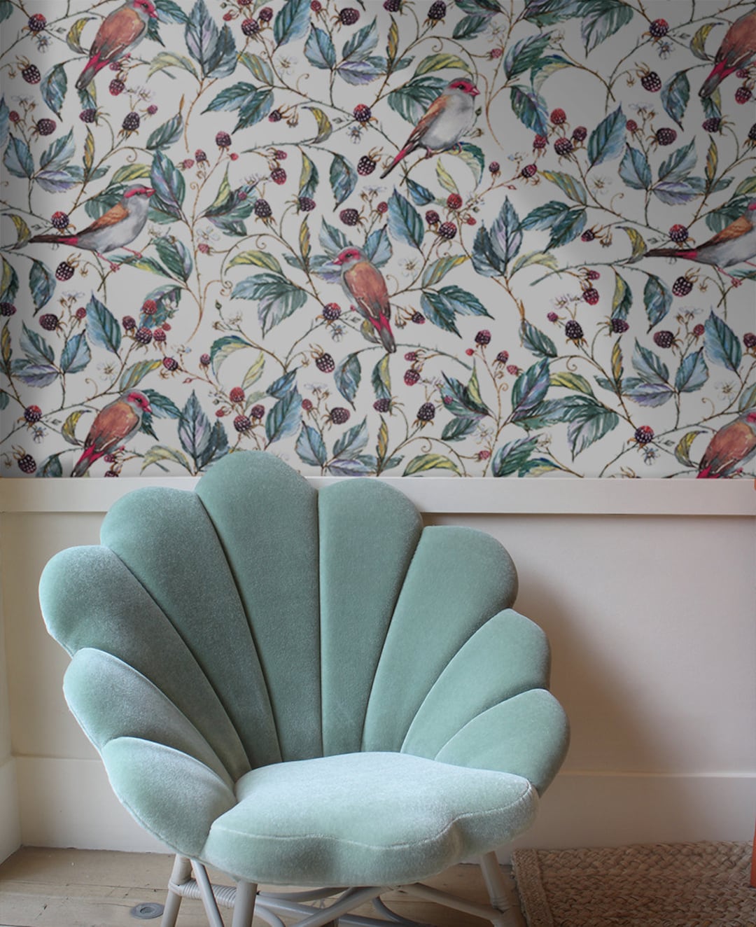 Charming Wallpaper, Retro Birds Reusable Wallpaper, Blue Wall Mural ...