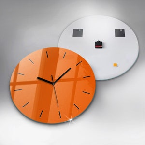 Orange Glass Clock, Orange Minimalistic Clock, Solid Color Wall Clock ...