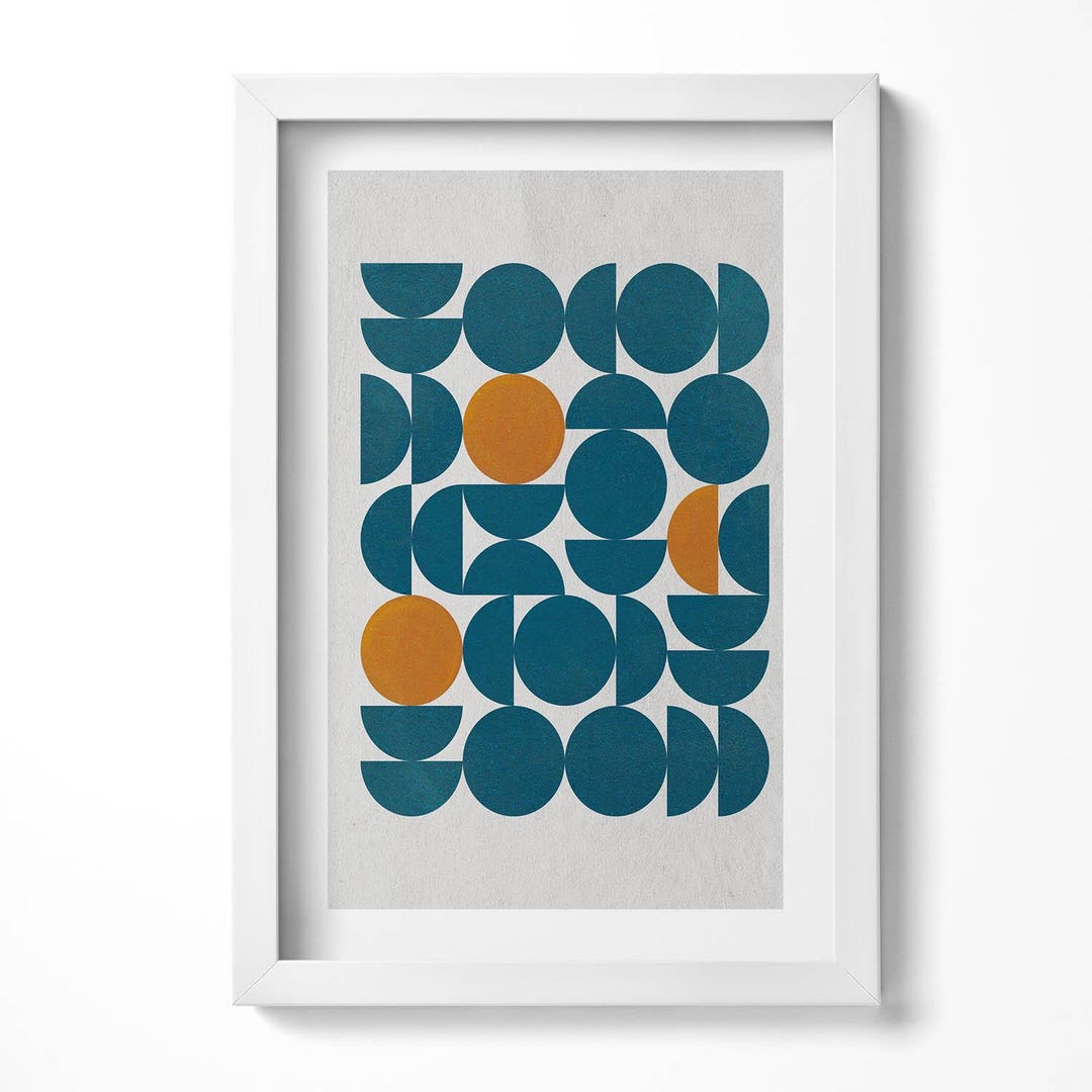 Geometric Composition Art Print, Abstraction Painting in Frame, Blue ...