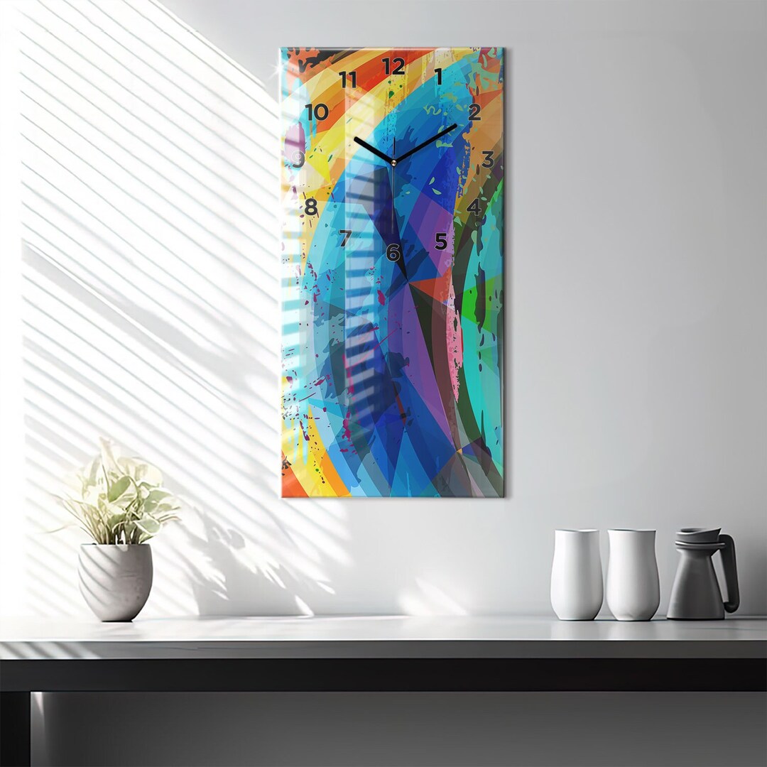 Abstract Background Printed Clock, Multicolour Glass Clock, Abstract ...