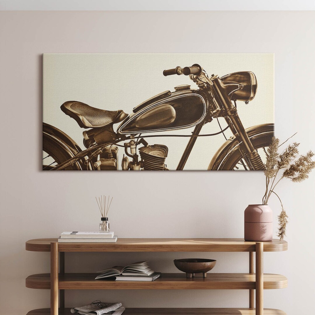 Retro Sepia - Vintage Style Motorcycle Canvas, Picture Wall Hanging ...