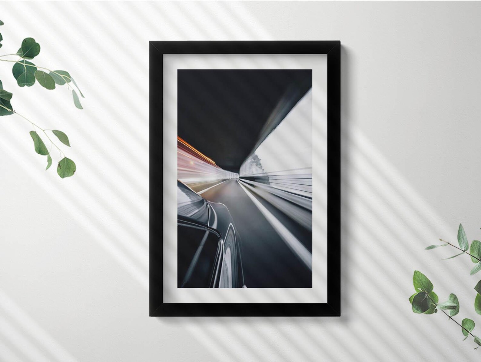 A Car Driving Down the Street Wall Art in Frame, Vehicles Framed Art ...