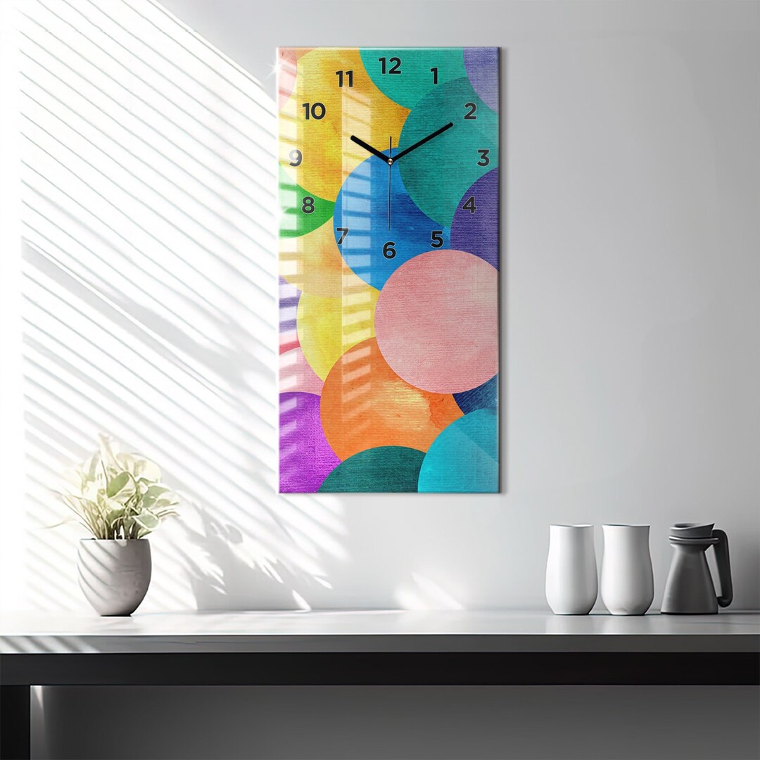 Abstract Wheels Modern Wall Clock, Multicolour Glass Clock, Abstract ...
