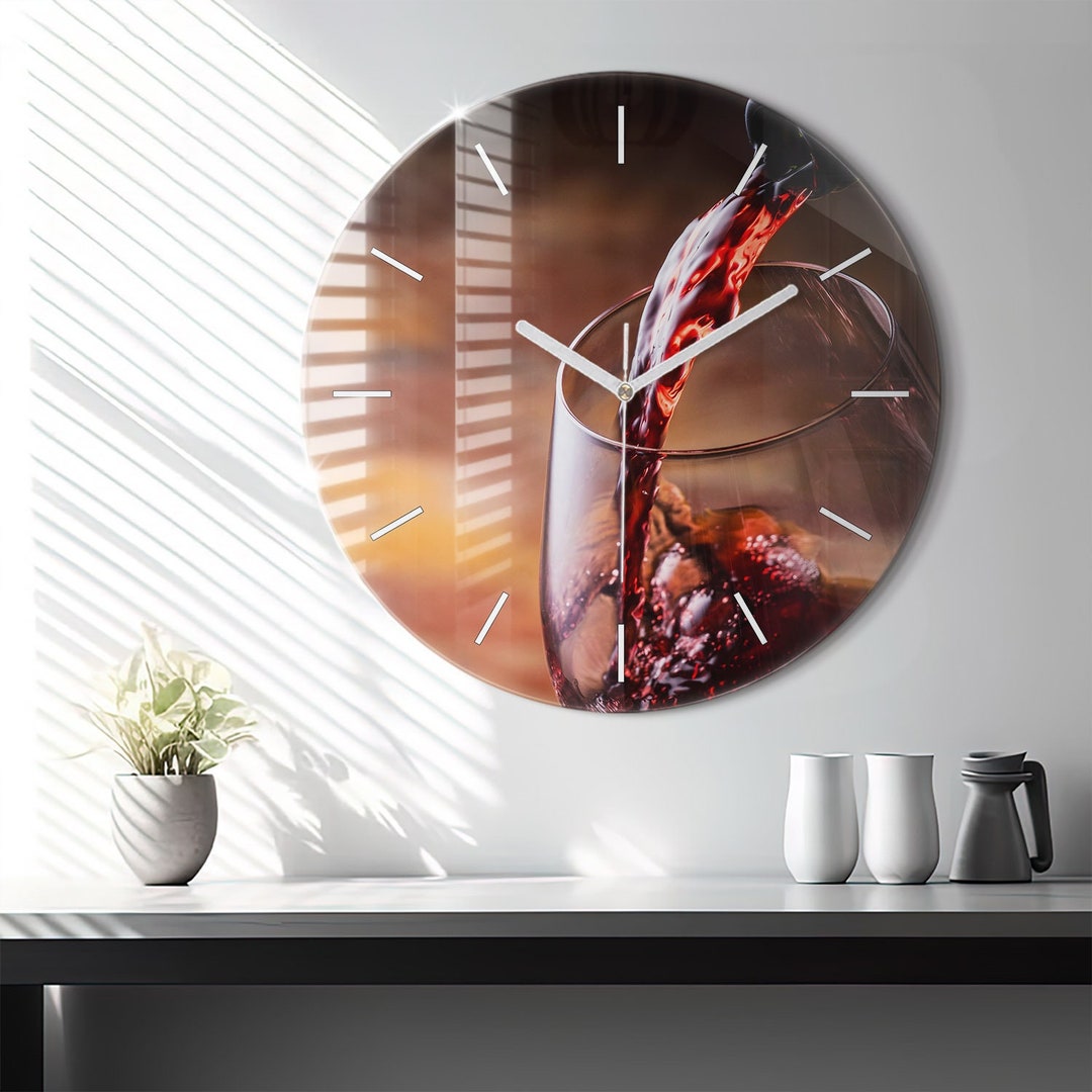 A Glass of Red Wine Glass Clock, Multicolour Hanging Clock, Food ...