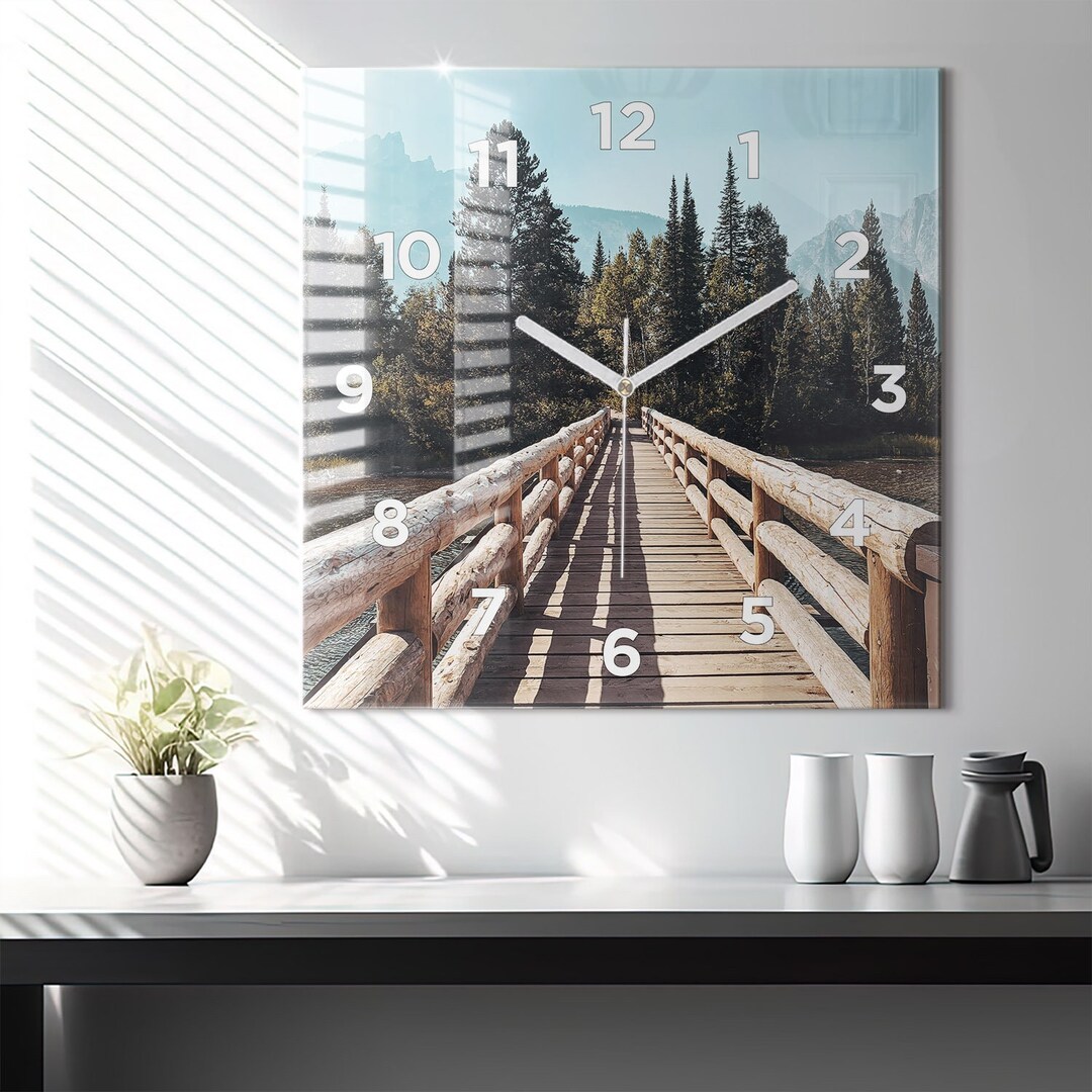 Mountains in Yellowstone Glass Clock, Green Minimalistic Clock, Vehicle ...