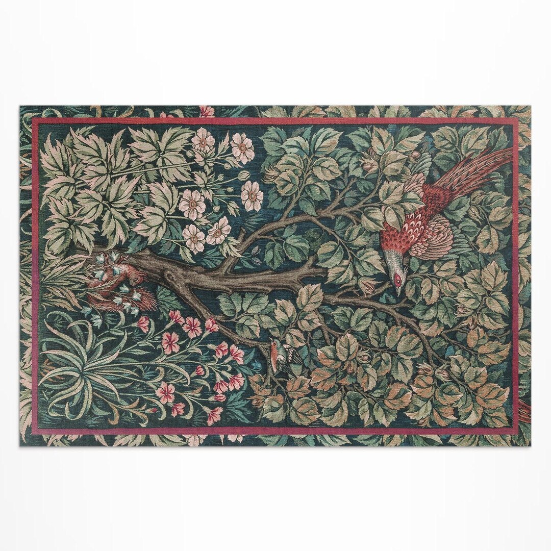 Cock Pheasant by William Morris Porch Rug, Flowers and Plants Outside ...