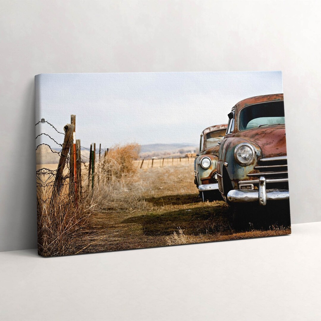 Old Abandoned Cars Canvas, Wall Art Picture, Brown Wall Decoration ...