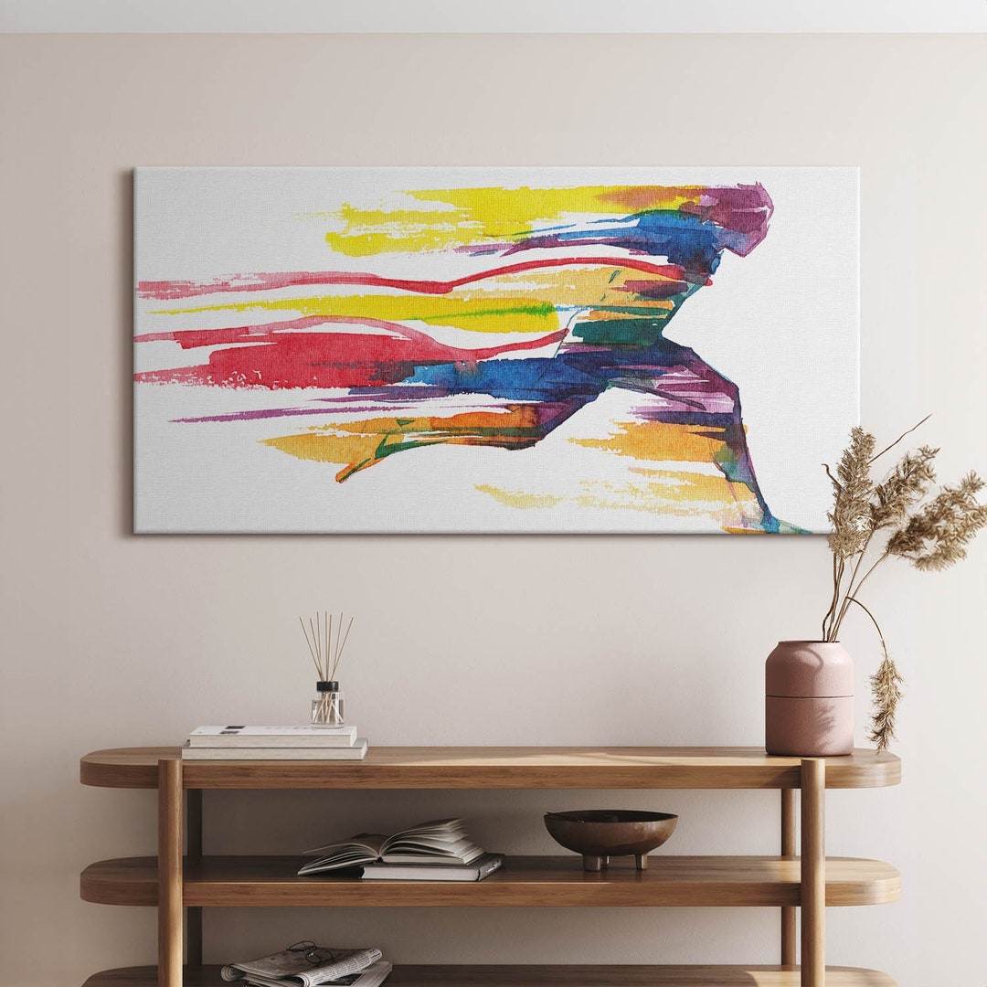 Colorful Illustration of a Runner Canvas, Wall Art Picture, Multicolor ...