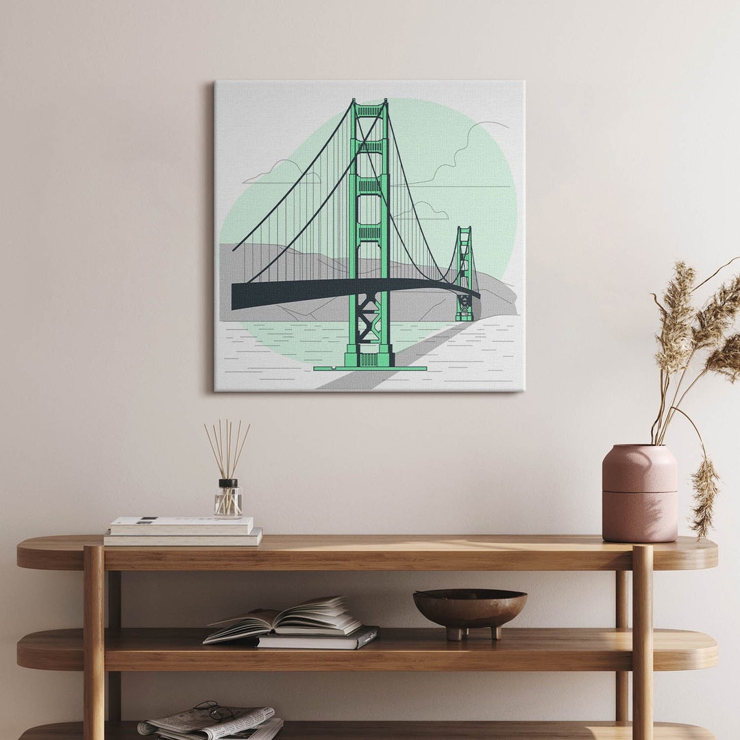 Zeichnung der Golden Gate Bridge Leinwand, grünes Wandbild, Landschaftsdruck auf Leinwand - Etsy.de