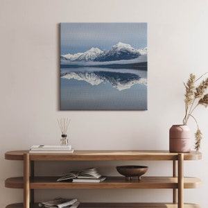 Reflection of the Mountains in the Lake Canvas, Wall Art Picture, Blue ...