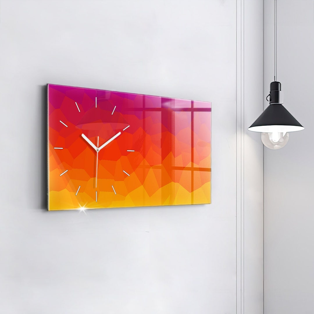 Sunrise Modern Wall Clock, Blue Glass Clock, Abstract Minimalistic ...
