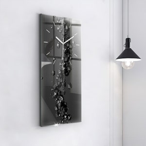 Black Abstraction Modern Wall Clock, Black Glass Clock, Abstract ...