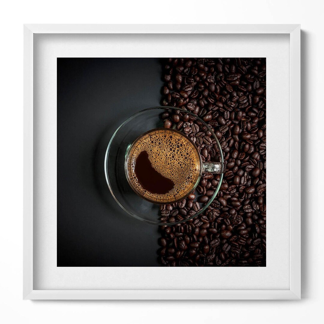 Coffee and Grains Illustration in Frame , Food and Drinks Print in ...