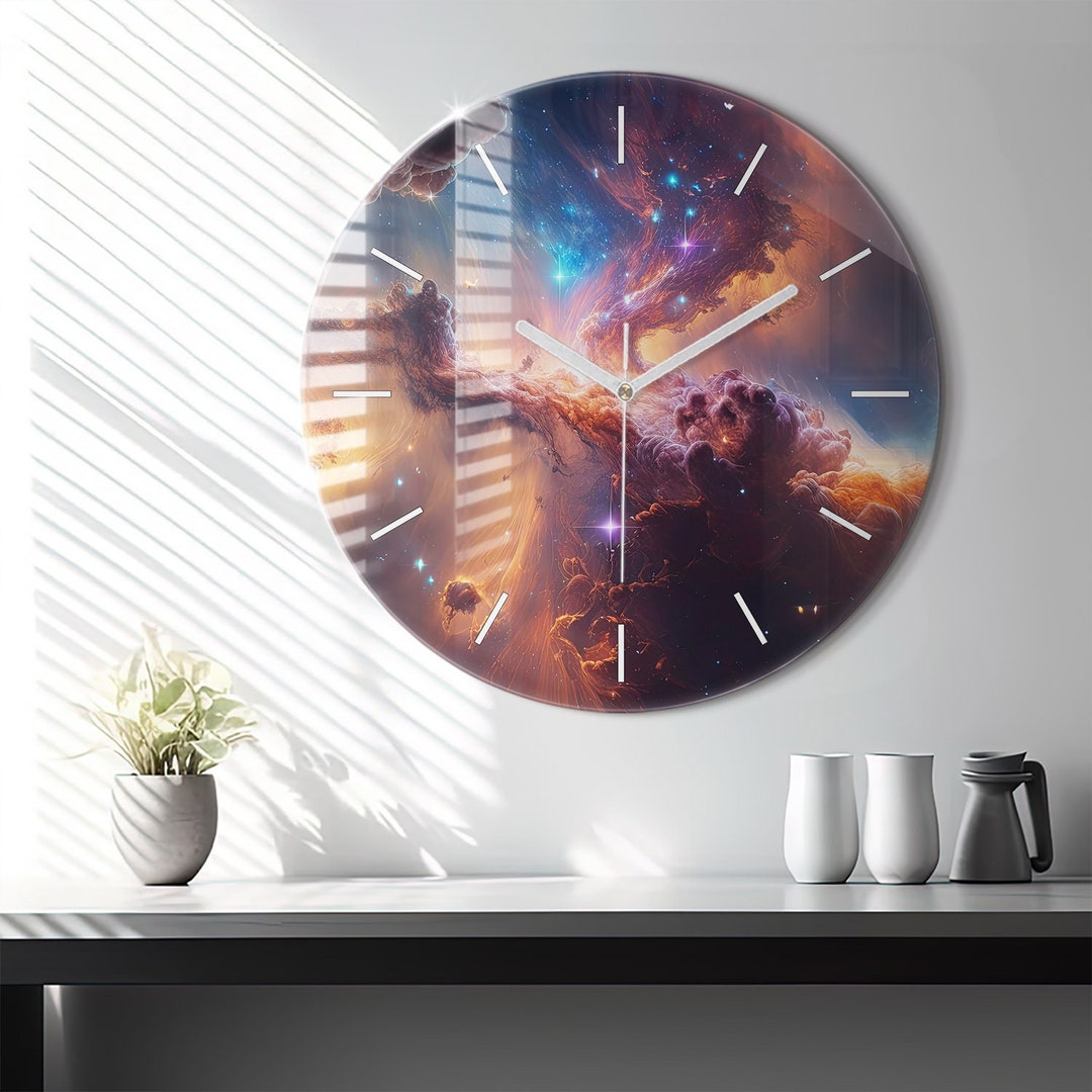 Space World of Stars Glass Clock, Multicolour Minimalistic Clock, Space ...