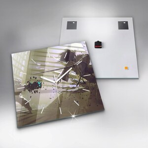 Robot and Samurai Fight Glass Clock, Blue Minimalistic Clock, Fantasy ...