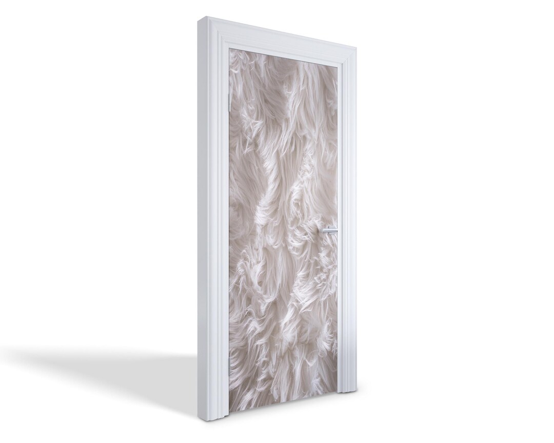 White Fur Door Sticker, Carving Door Mural, Texture Door Decals, Beige ...