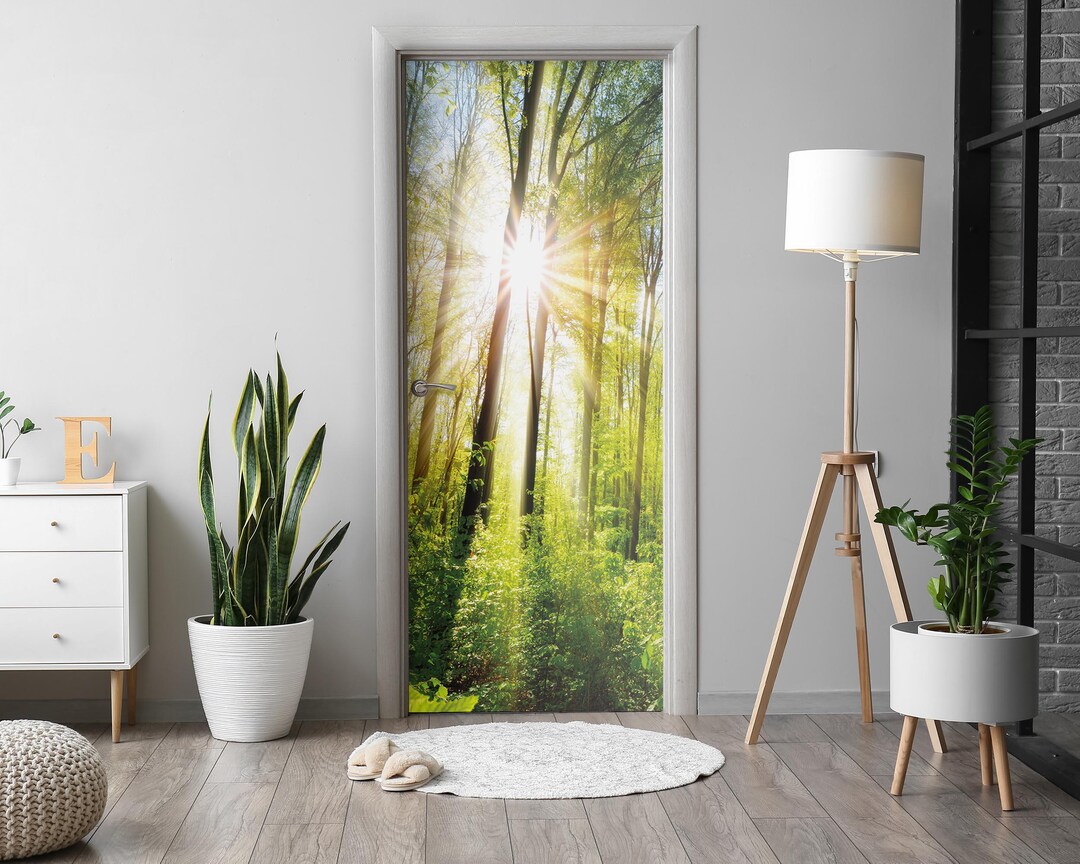 Sun Rays in the Forest Door Sticker, Carving Door Mural, Landscapes ...