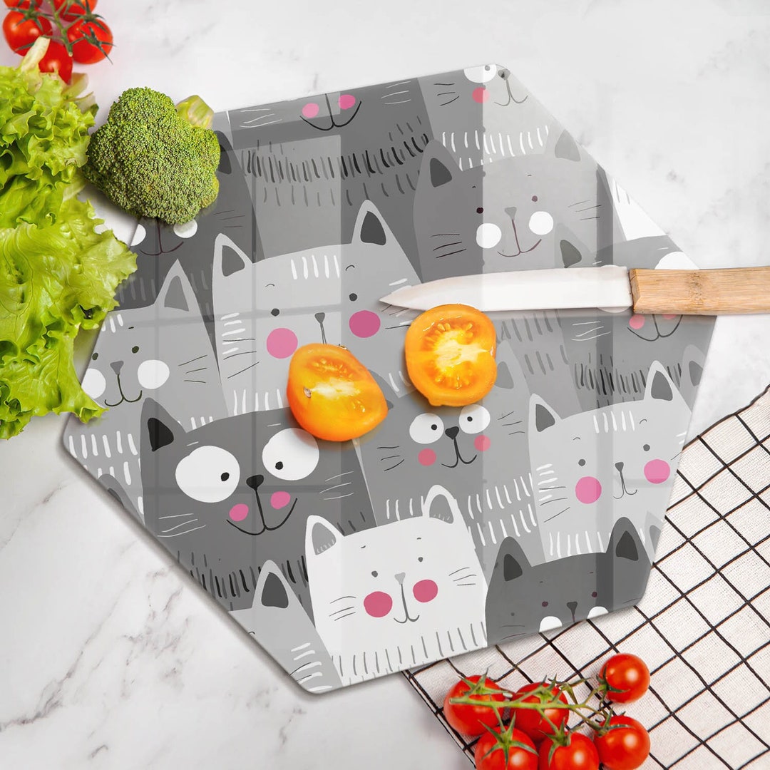 Illustration of Cats Cutting Board, Tempered Glass Chopping Board, Gray ...