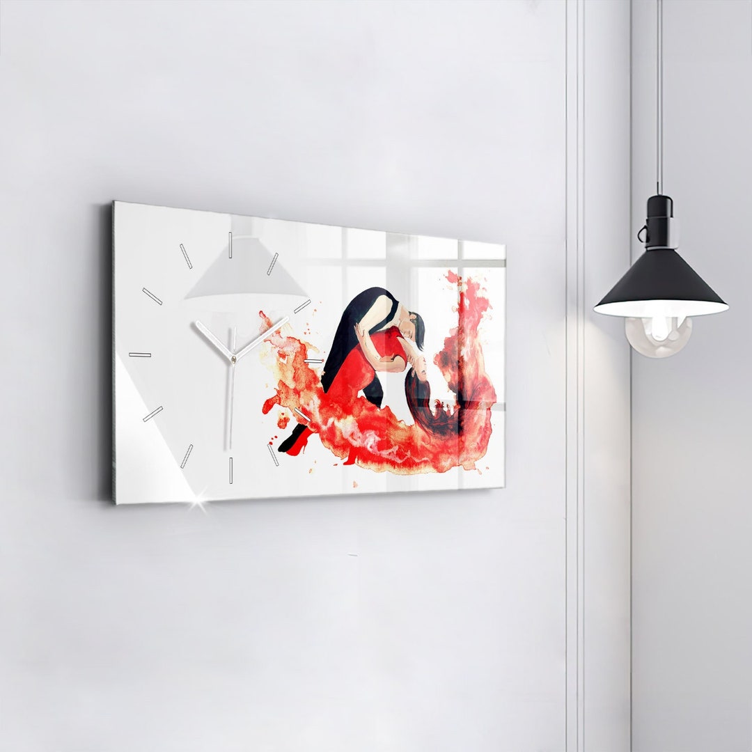 Tango Full of Sensual Emotions Hanging Clock, Red Glass Clock, People ...