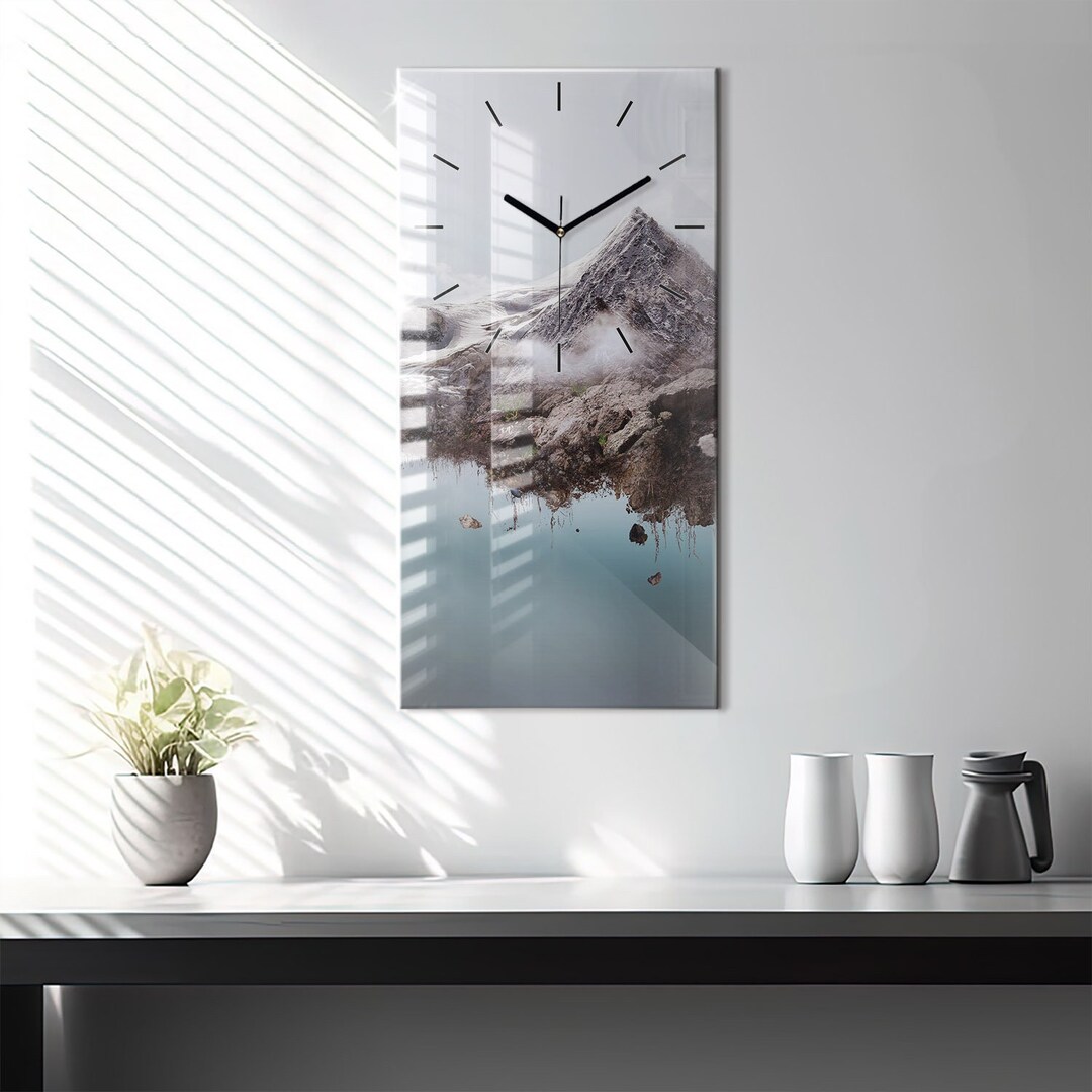 Flying Island of the Waterfall Wall Clock, Brown Glass Clock, Landscape ...